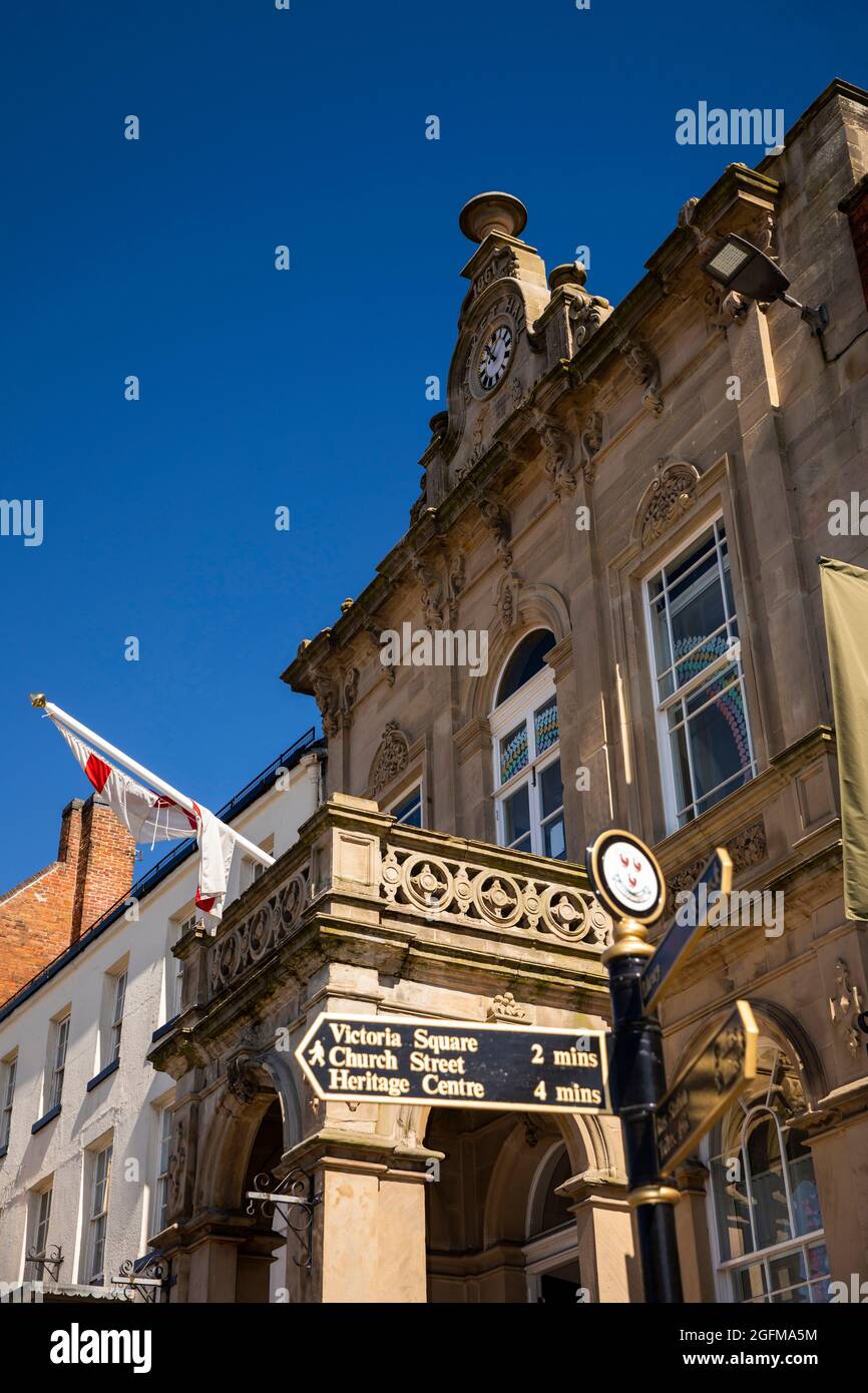 UK, England, Derbyshire, Ashbourne, Market Place, Town Hall building in ...