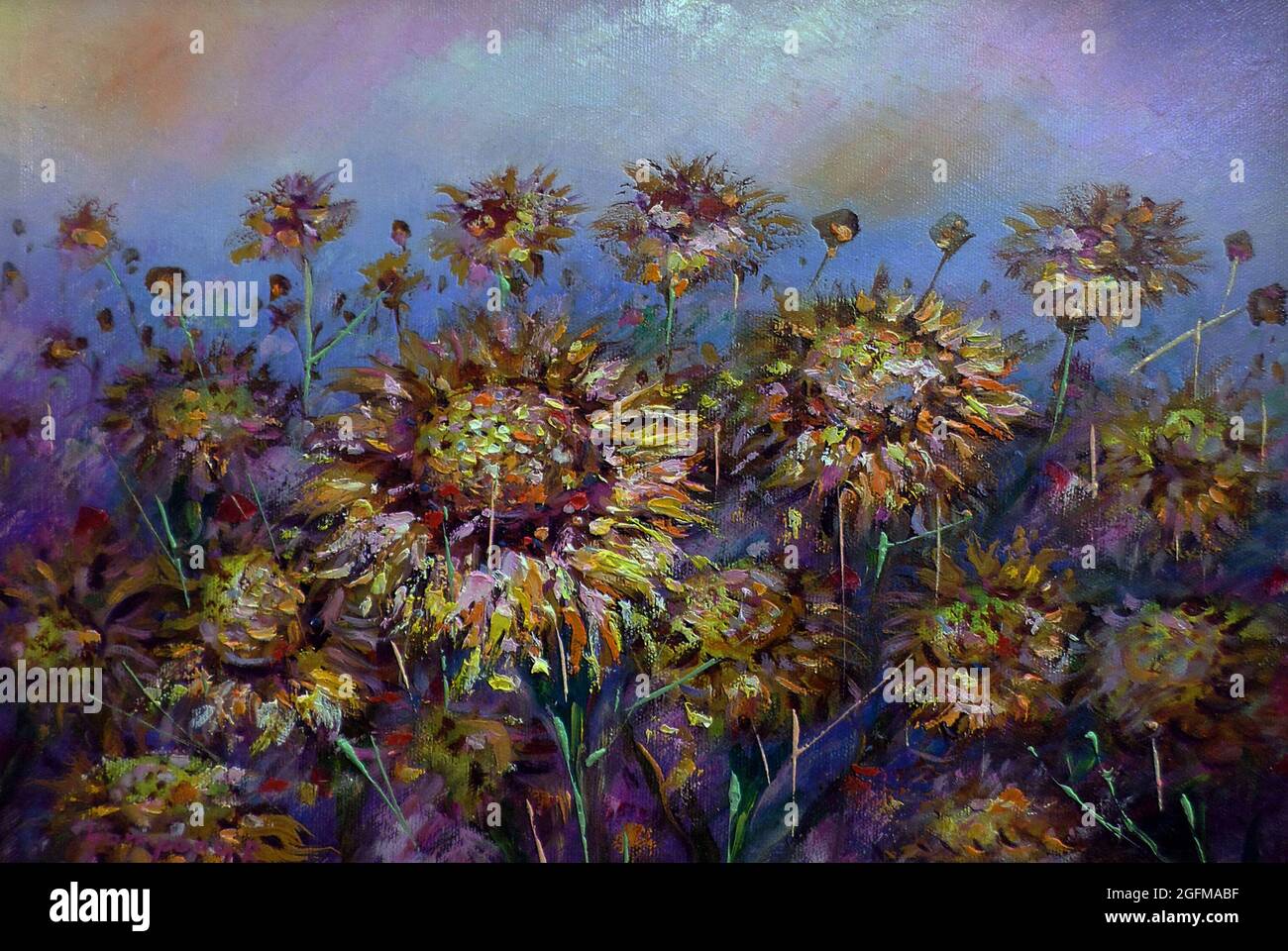 original oil painting color botanical petal sunflower in garden Stock ...