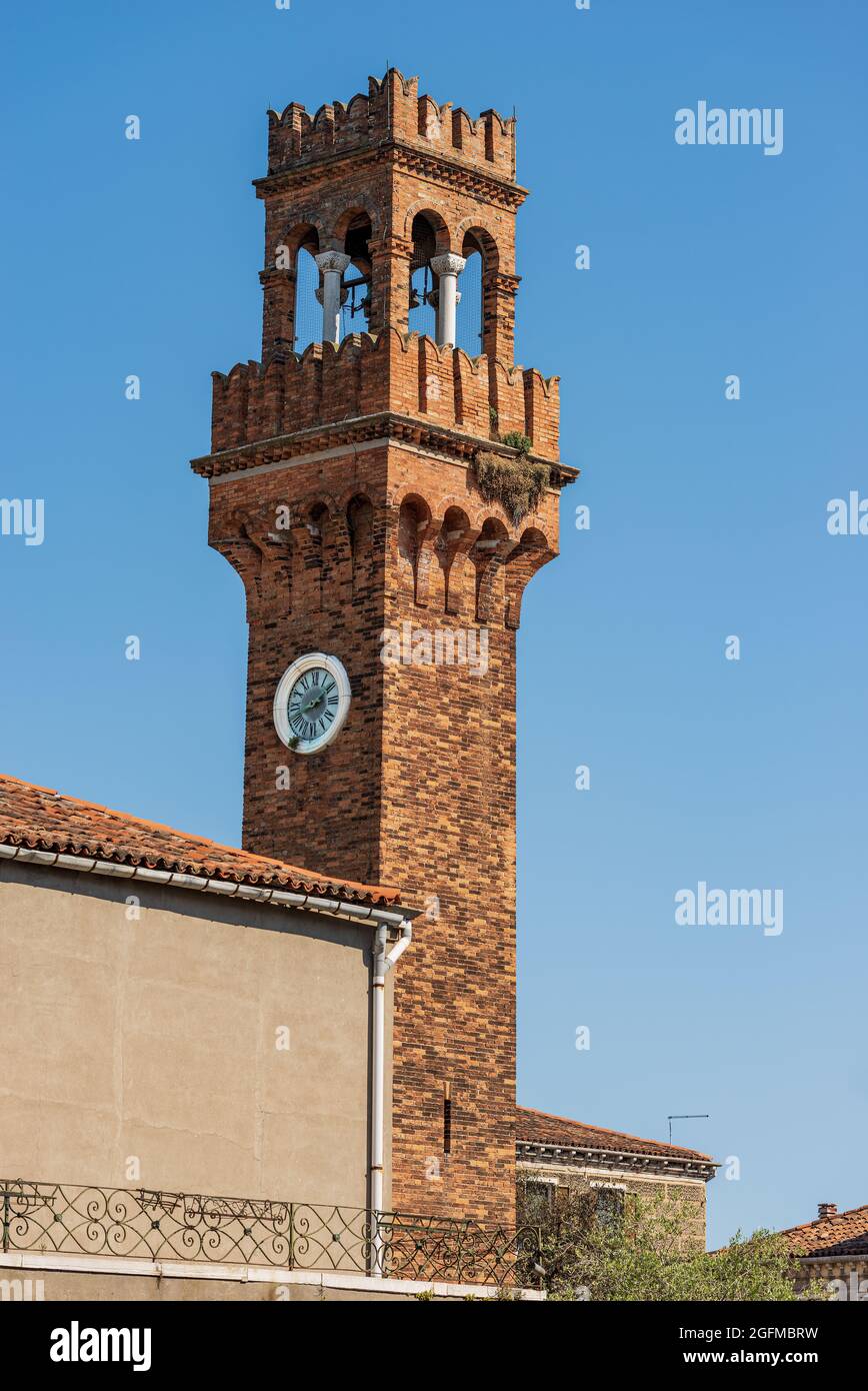 Ancient Civic Tower or Clock Tower in Murano island in medieval style ...