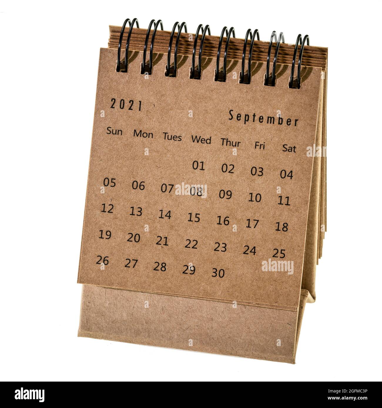 September 2021 - small spiral desktop calendar isolated on white Stock ...