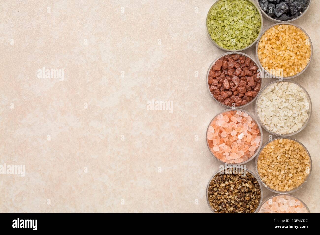 collection of colorful sea salts from different parts of the world, top ...