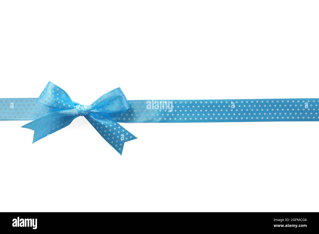 Beautiful blue ribbon with bow on white background Stock Photo - Alamy