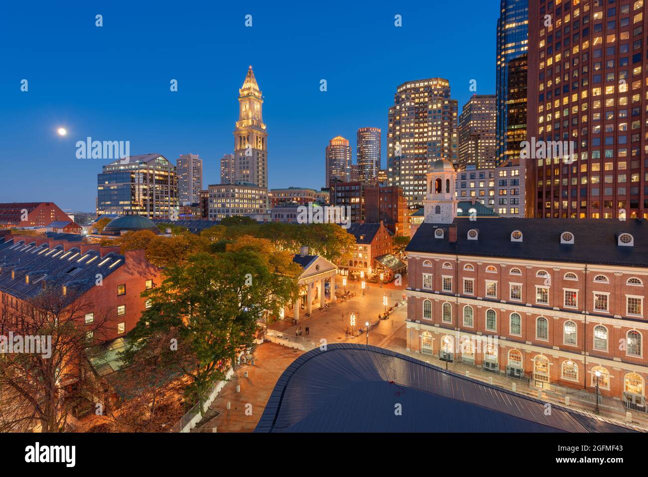 Boston, Massachusetts, USA skyline with Faneuil Hall and Quincy Market ...