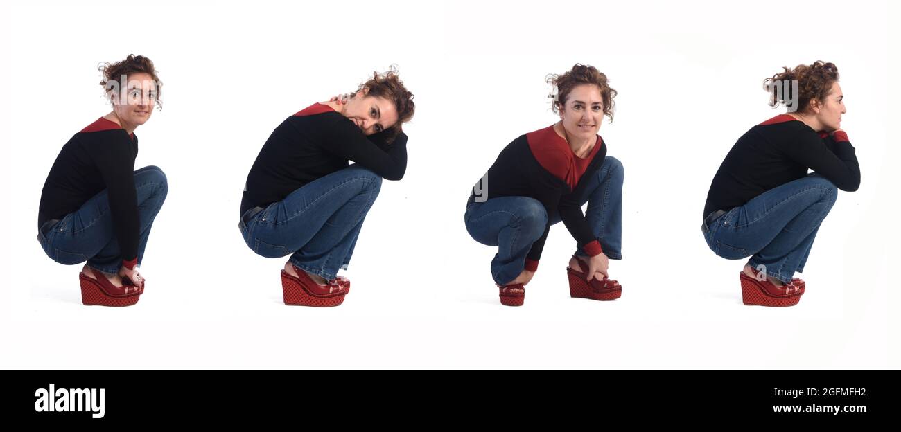 Side profile woman squatting hi-res stock photography and images - Alamy