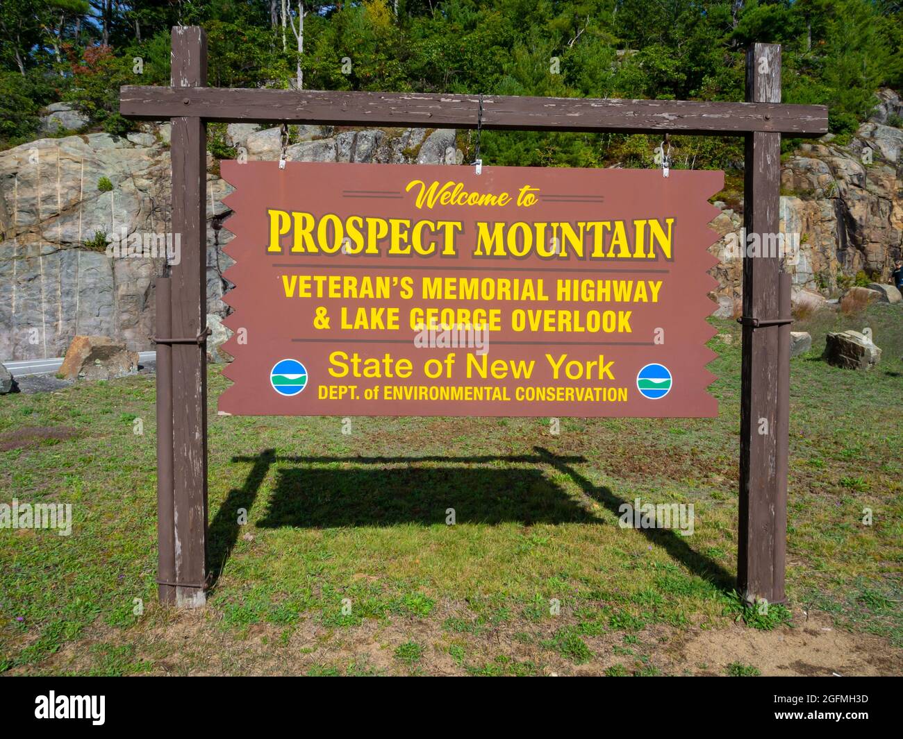 the sign for State of New York Prospect Mountain park and Overlook ...