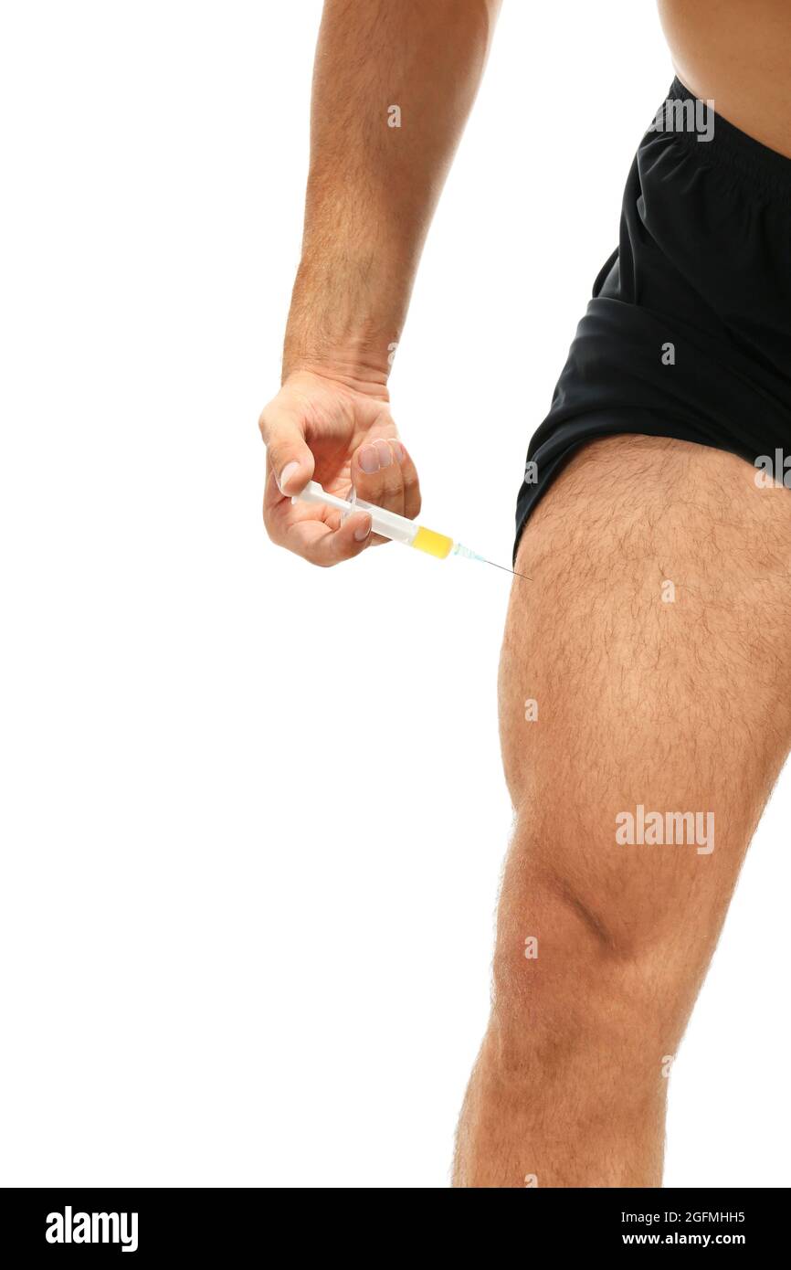 Muscular man injecting steroids, closeup Stock Photo - Alamy