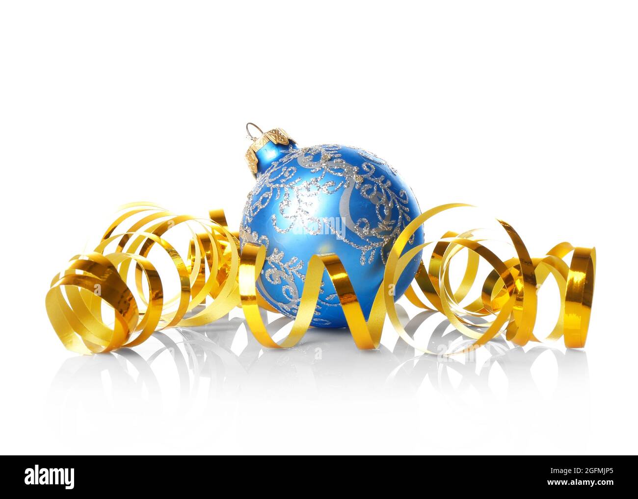Christmas ball with streamer on white background Stock Photo - Alamy