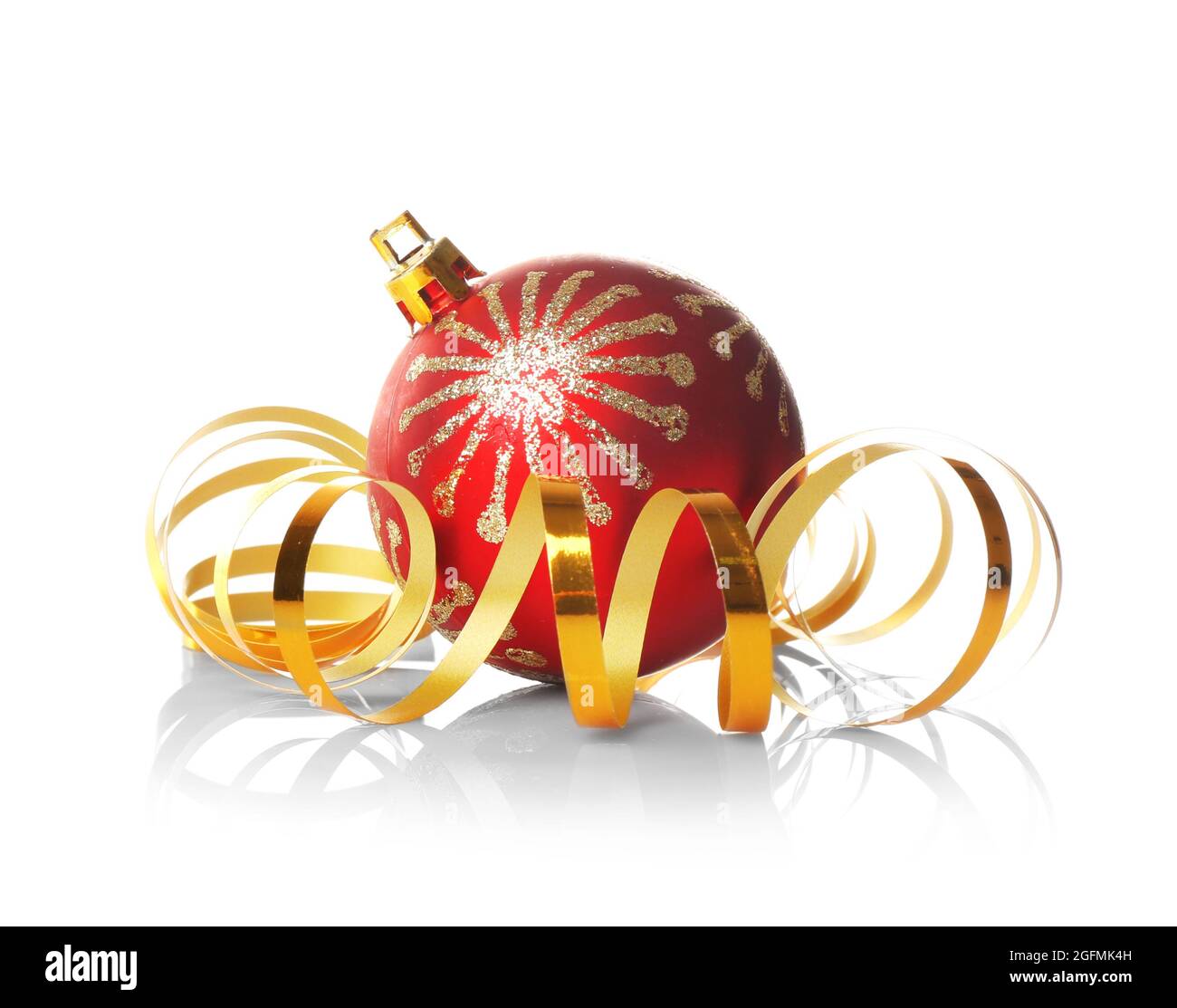 Christmas ball with streamer on white background Stock Photo - Alamy