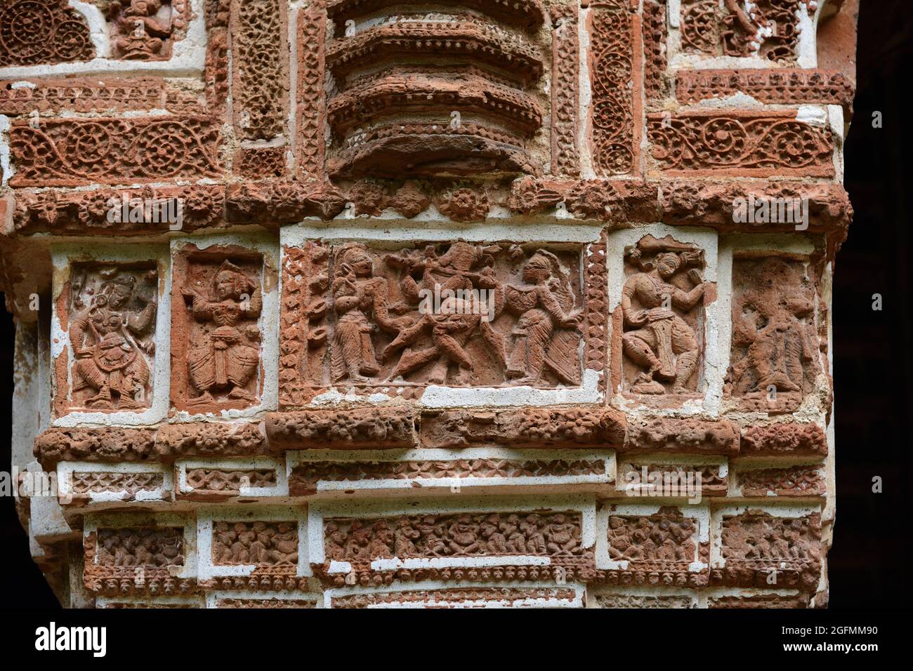 Terracotta panels of Shyamrai Temple. This Pancharatna brick temple was ...