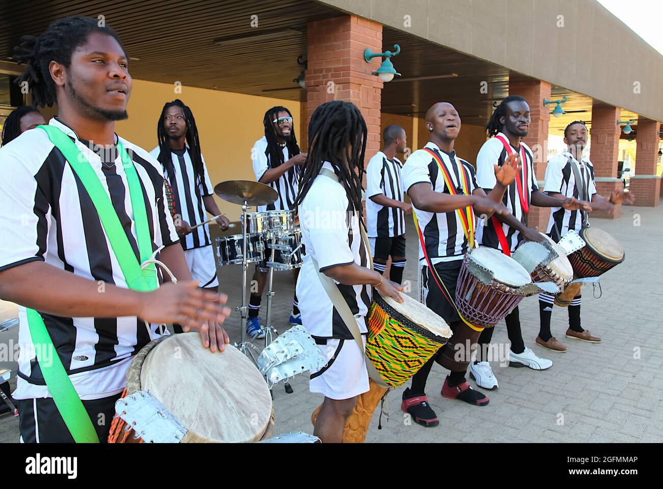JOHANNESBURG, SOUTH AFRICA - Apr 24, 2019: traditional African drummer ...