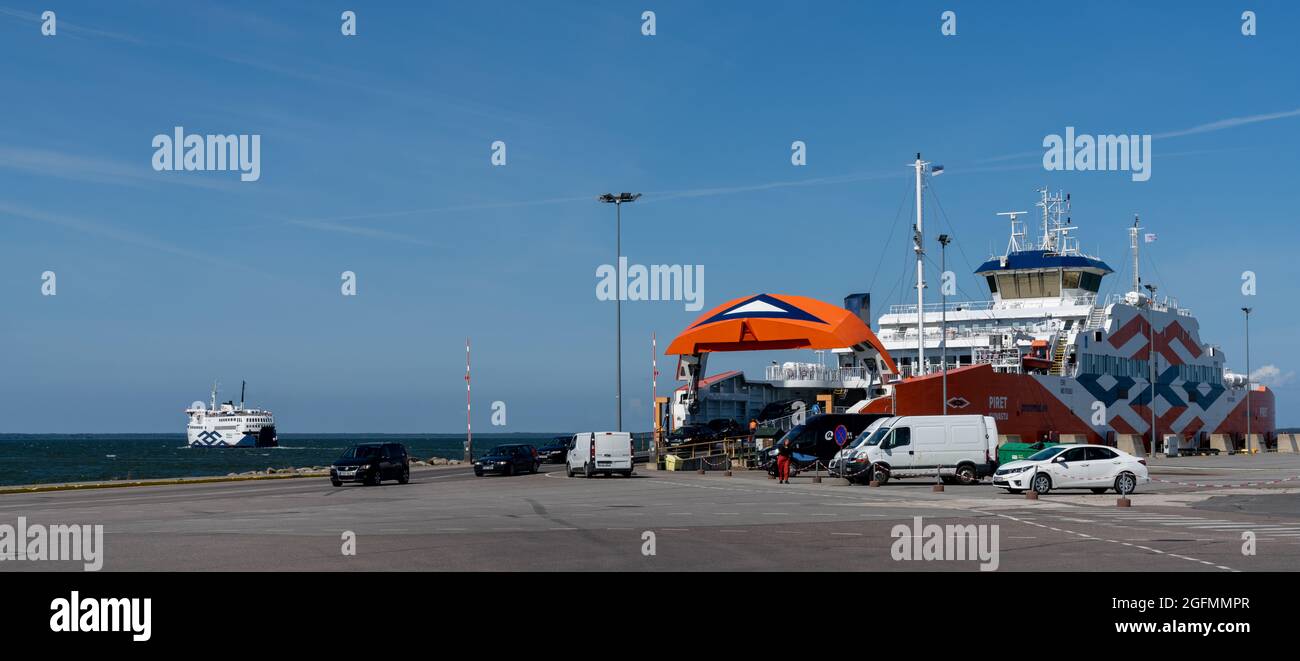 Virtsu, Estonia - 13 August, 2021: ferry unloading passengers and cars ...