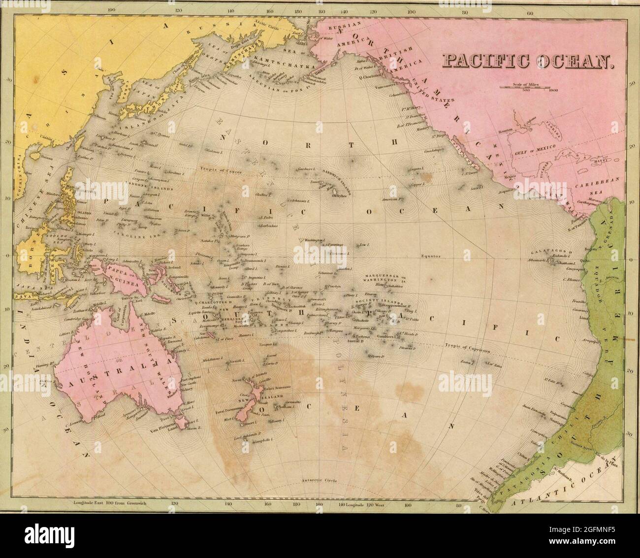 Pacific ocean map from old atlas hi-res stock photography and images ...