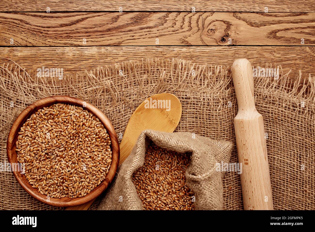 wooden table food natural ingredients wood background Stock Photo - Alamy