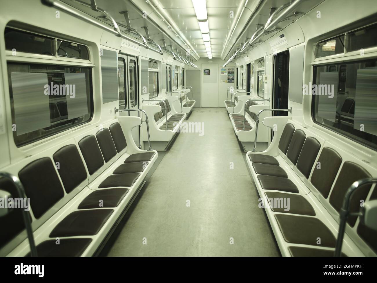 Empty underground railway carriage Stock Photo - Alamy
