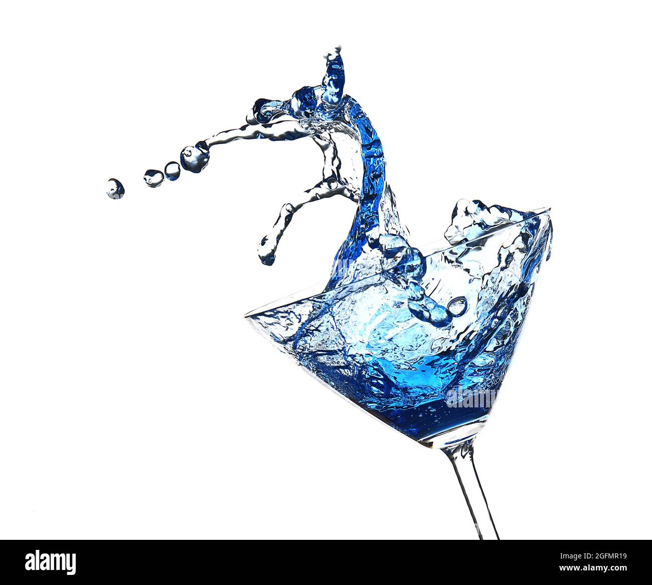 Blue cocktail with splash on white background Stock Photo - Alamy