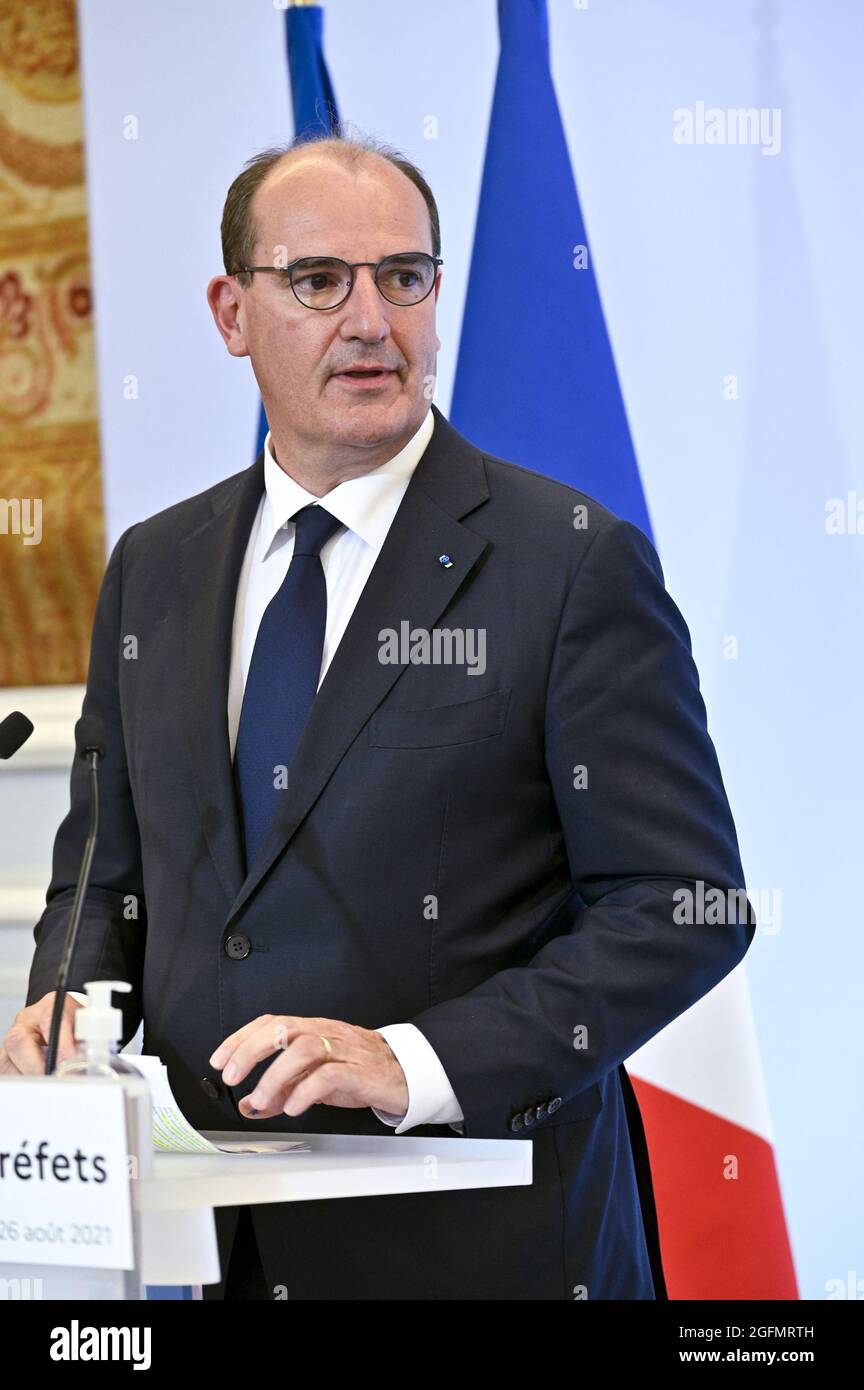 French Prime Minister Jean Castex during a meeting of French prefects ...