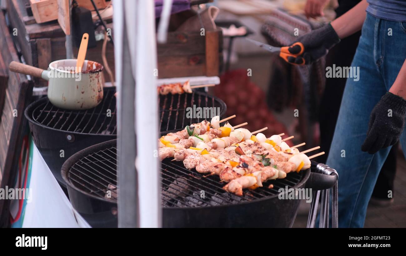Meat BAR B Q Kabob aka Kebab street vendor Pattaya Thailand Stock Photo ...