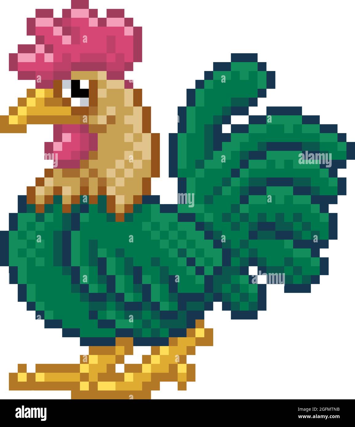 Chicken Cockerel Pixel Art Video Game Cartoon Stock Vector Image & Art ...