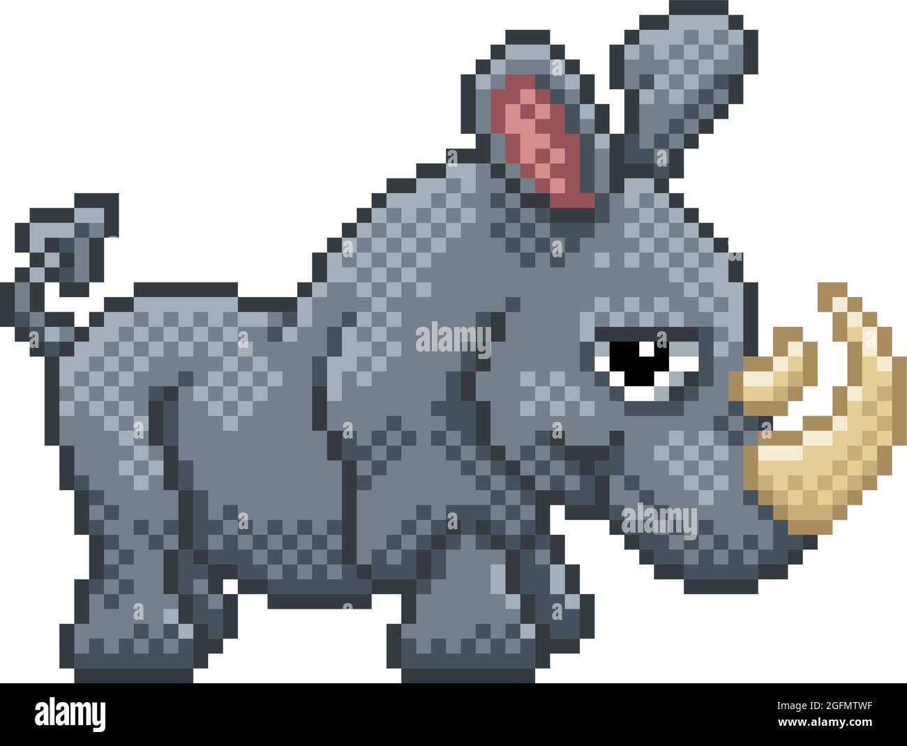 Rhino Pixel Art Safari Animal Video Game Cartoon Stock Vector Image ...