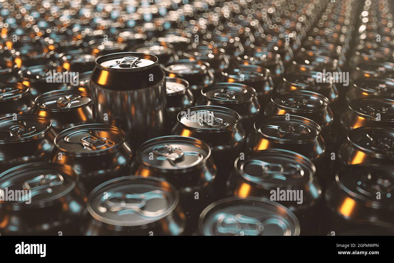 3D rendered cans in perspective Stock Photo - Alamy