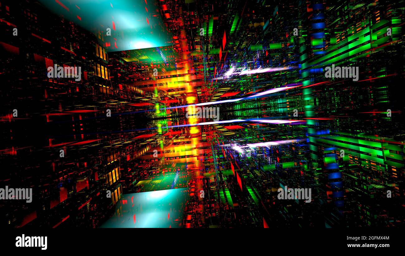 Multicolor tech background with perspective effect - 3d illustration ...