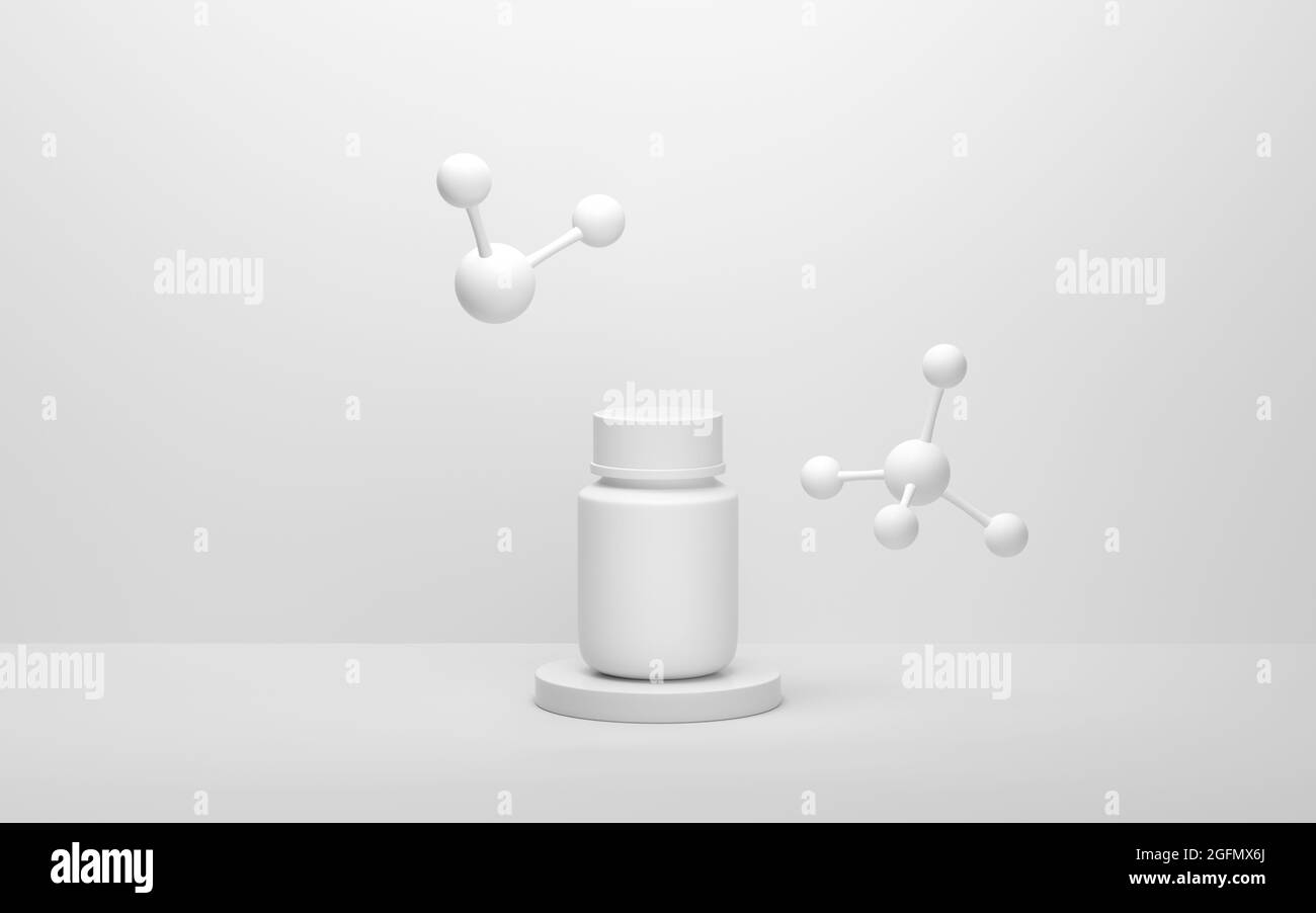 Drugs and molecules with white background, 3d rendering. Computer ...