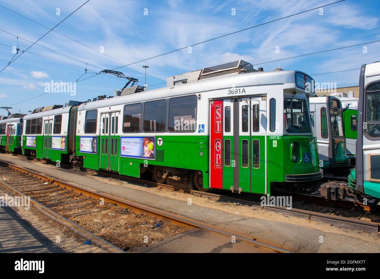 Boston Metro MBTA Kinki Sharyo Type 7 Green Line at Riverside terminal ...