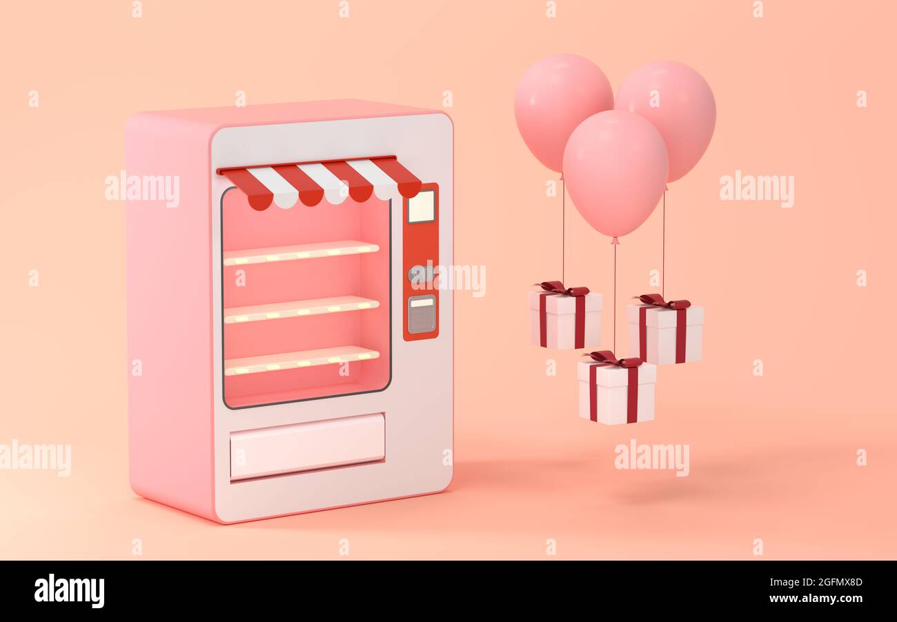 Empty vending machine and balloons ,3d rendering. Computer digital ...