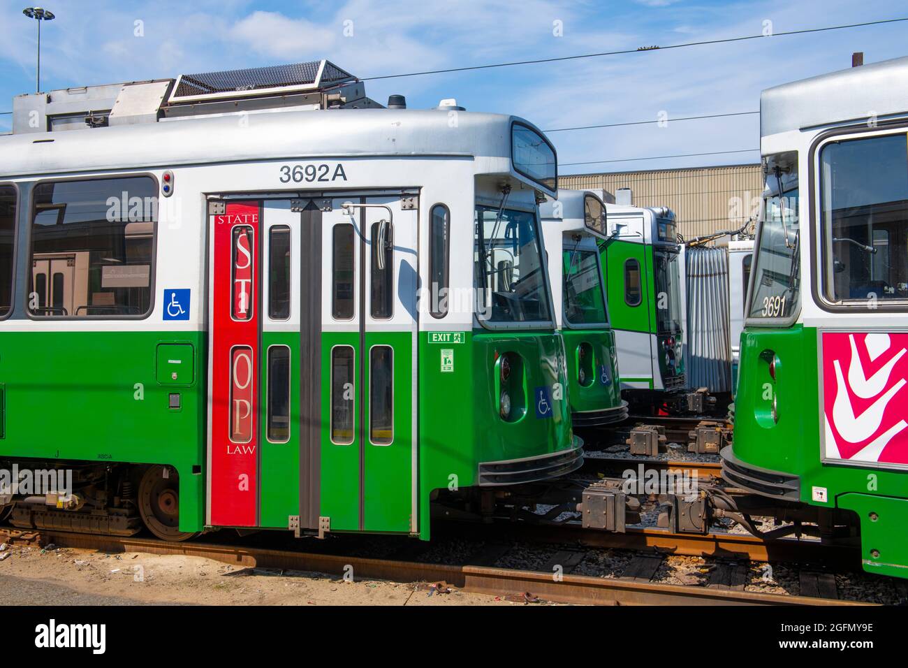 Boston Metro MBTA Kinki Sharyo Type 7 Green Line at Riverside terminal ...