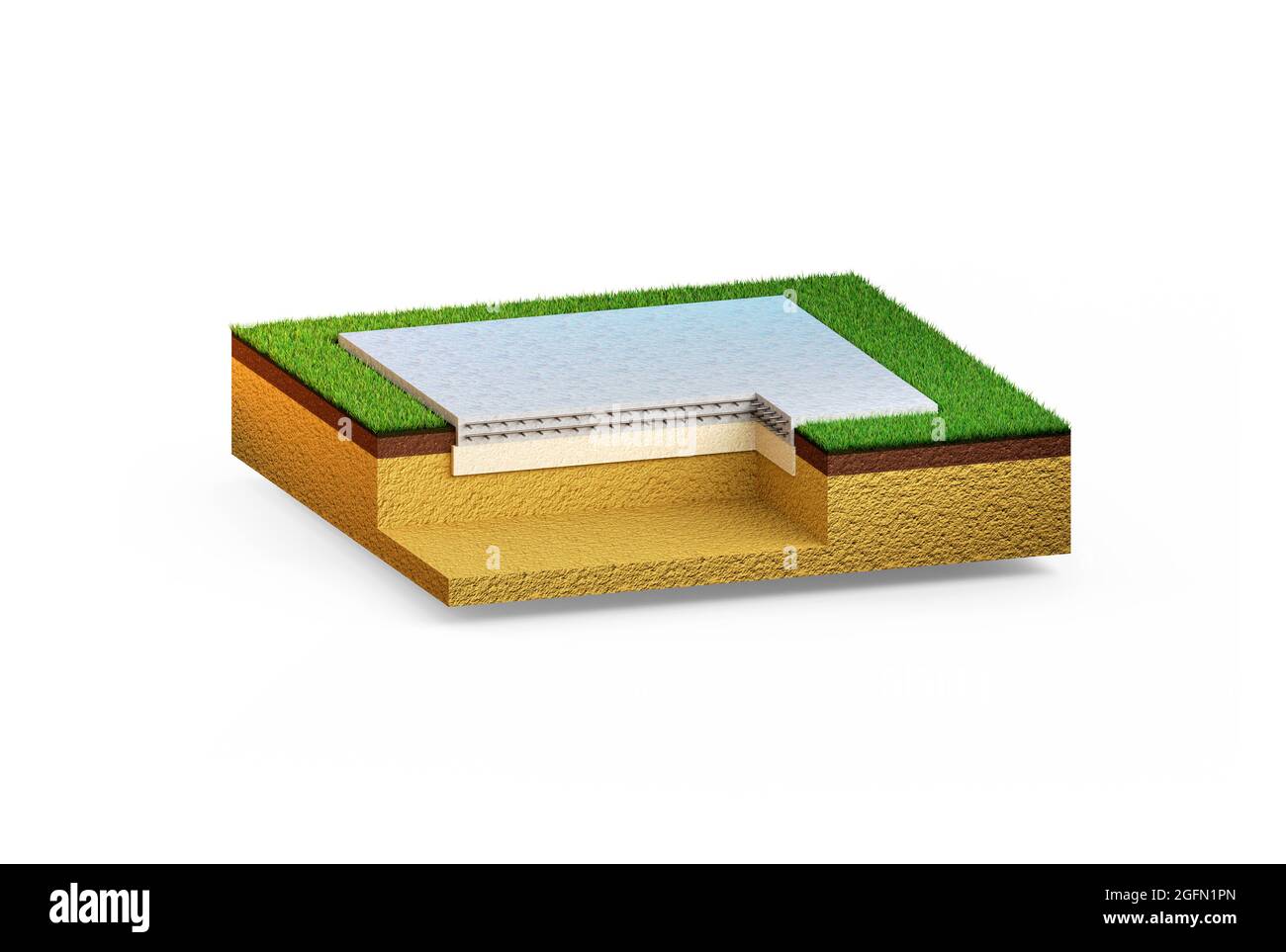 poured reinforced concrete slab foundation - isolated industrial 3D ...
