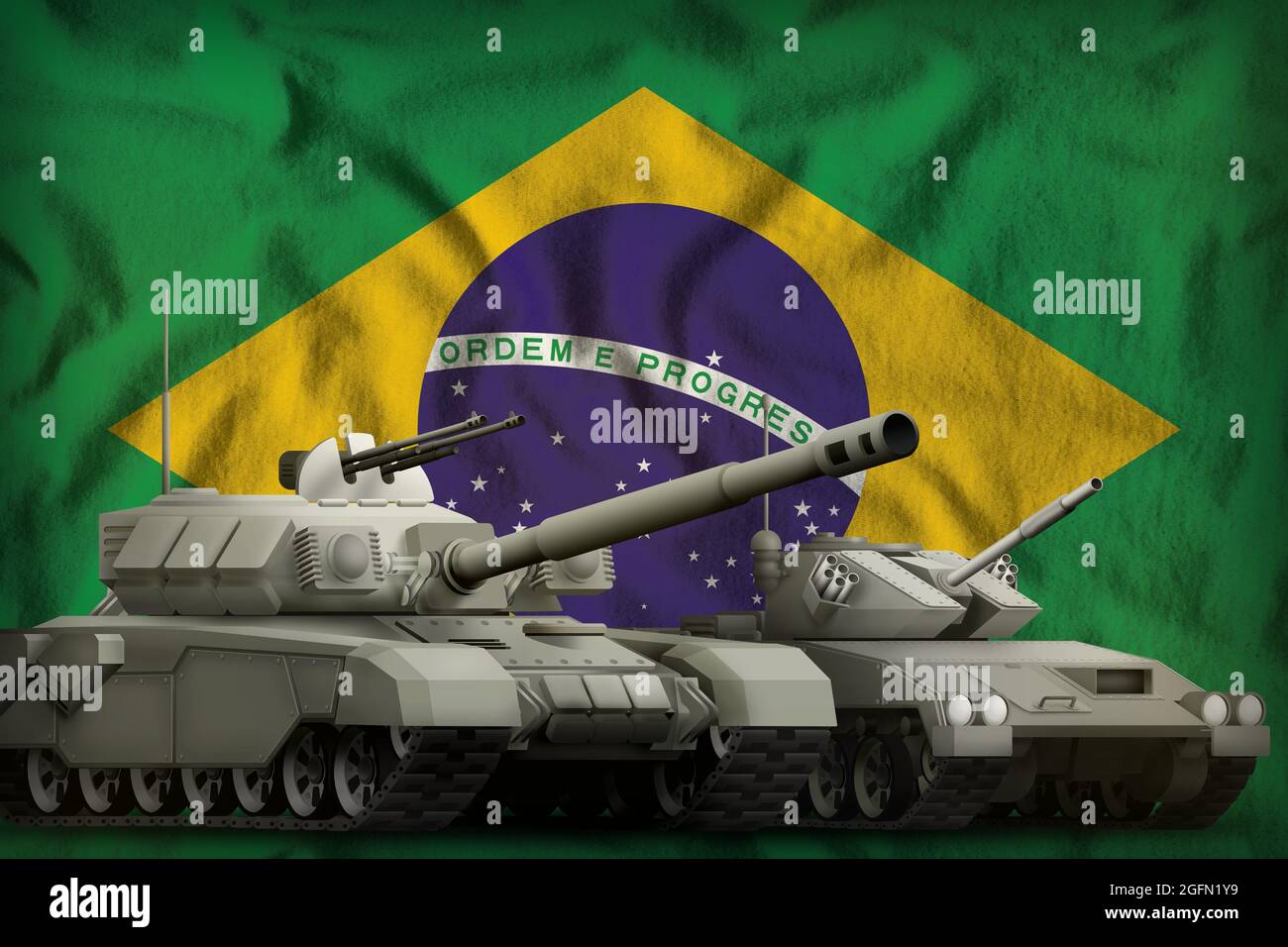 tanks on the Brazil flag background. Brazil tank forces concept. 3d ...