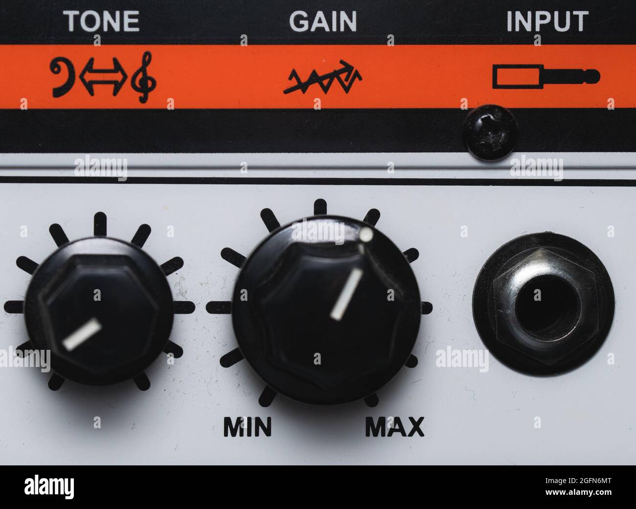 Closeup shot of an amplifier with options minimum and maximum Stock ...