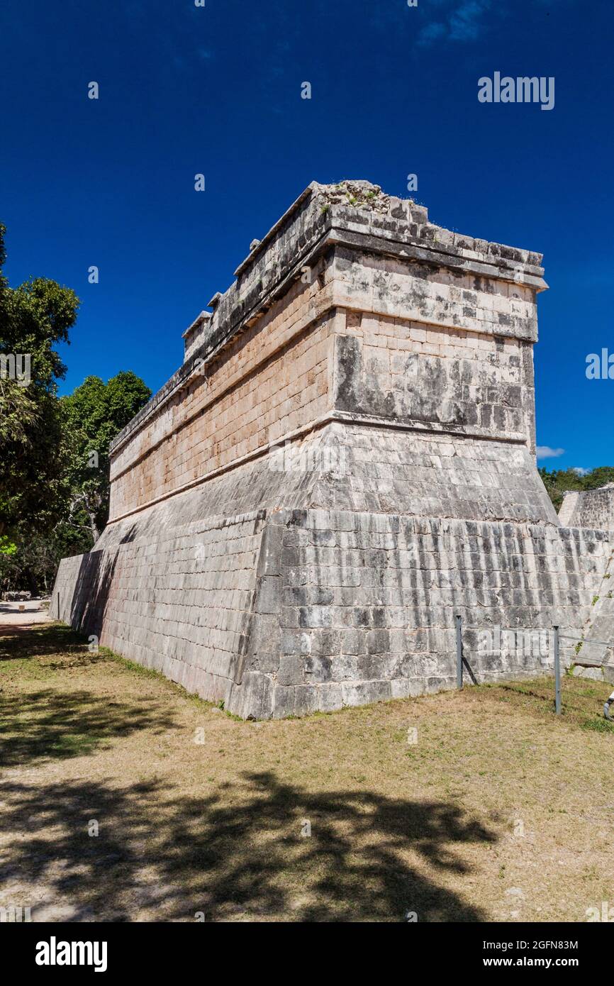 The great ball game court in the Mayan archeological site Chichen Itza ...