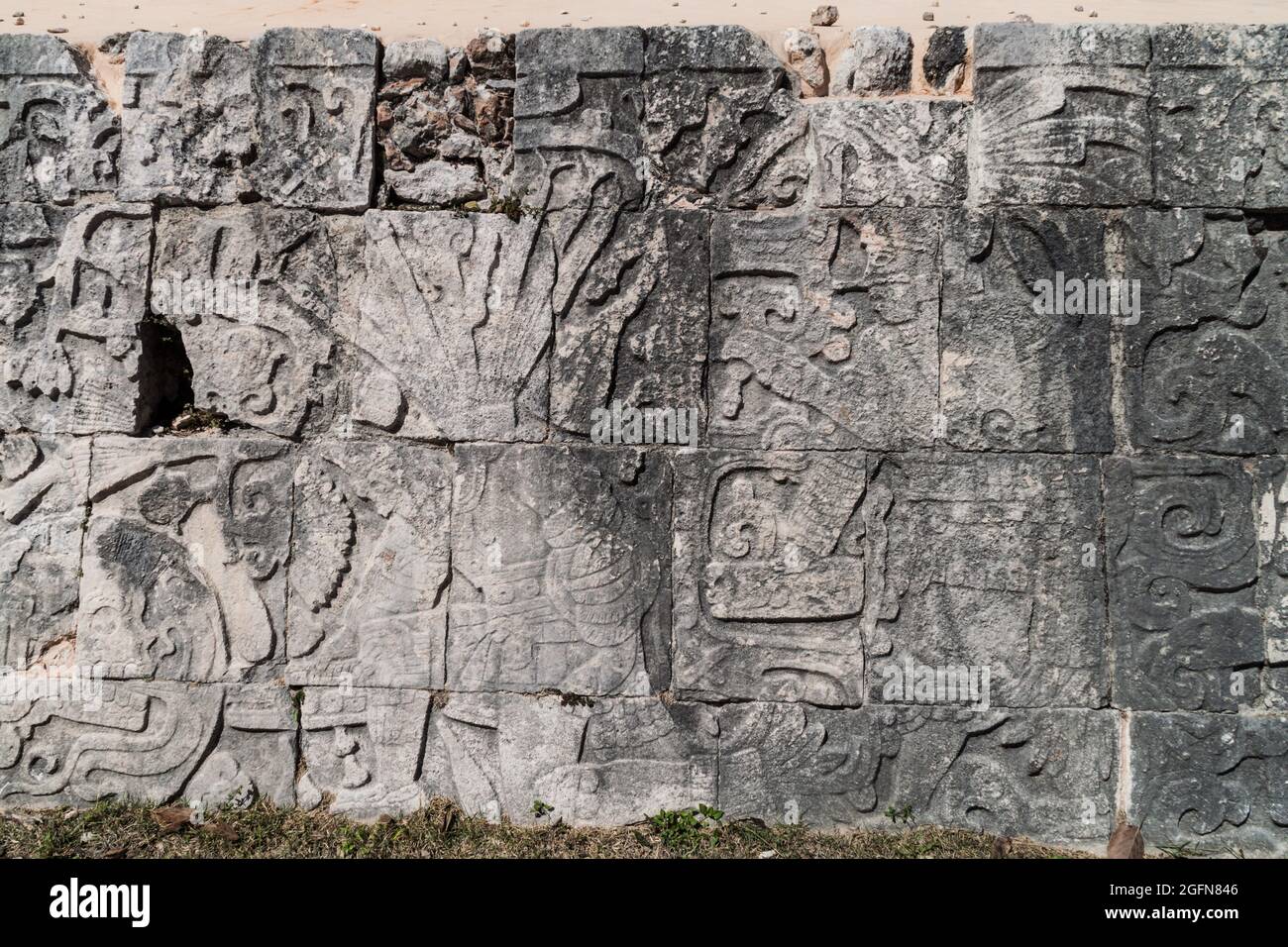 Reliefs of the players at the great ball game court at the ...