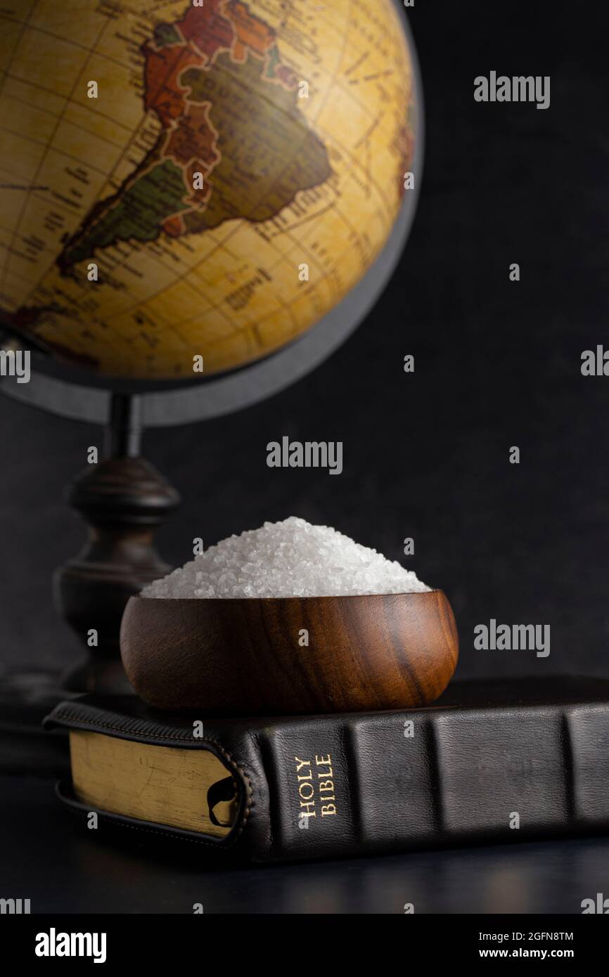 Salt and a Bible on a Dark Background Illustrating Jesus teaching from ...