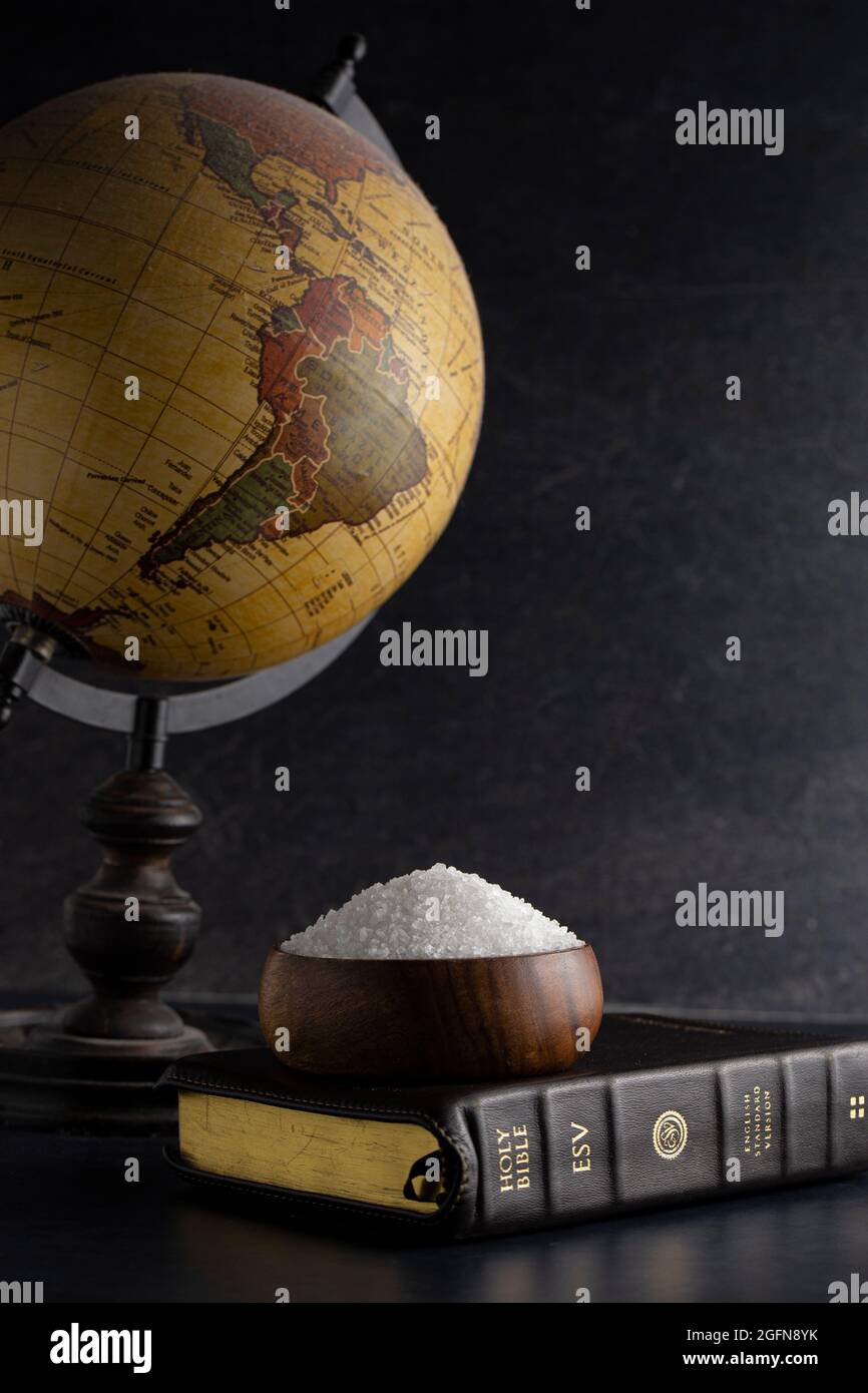 Salt and a Bible on a Dark Background Illustrating Jesus teaching from ...