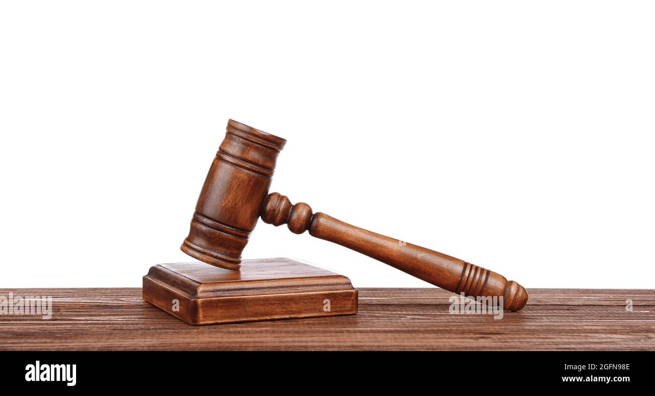 Judge's gavel with sound block on white background Stock Photo - Alamy