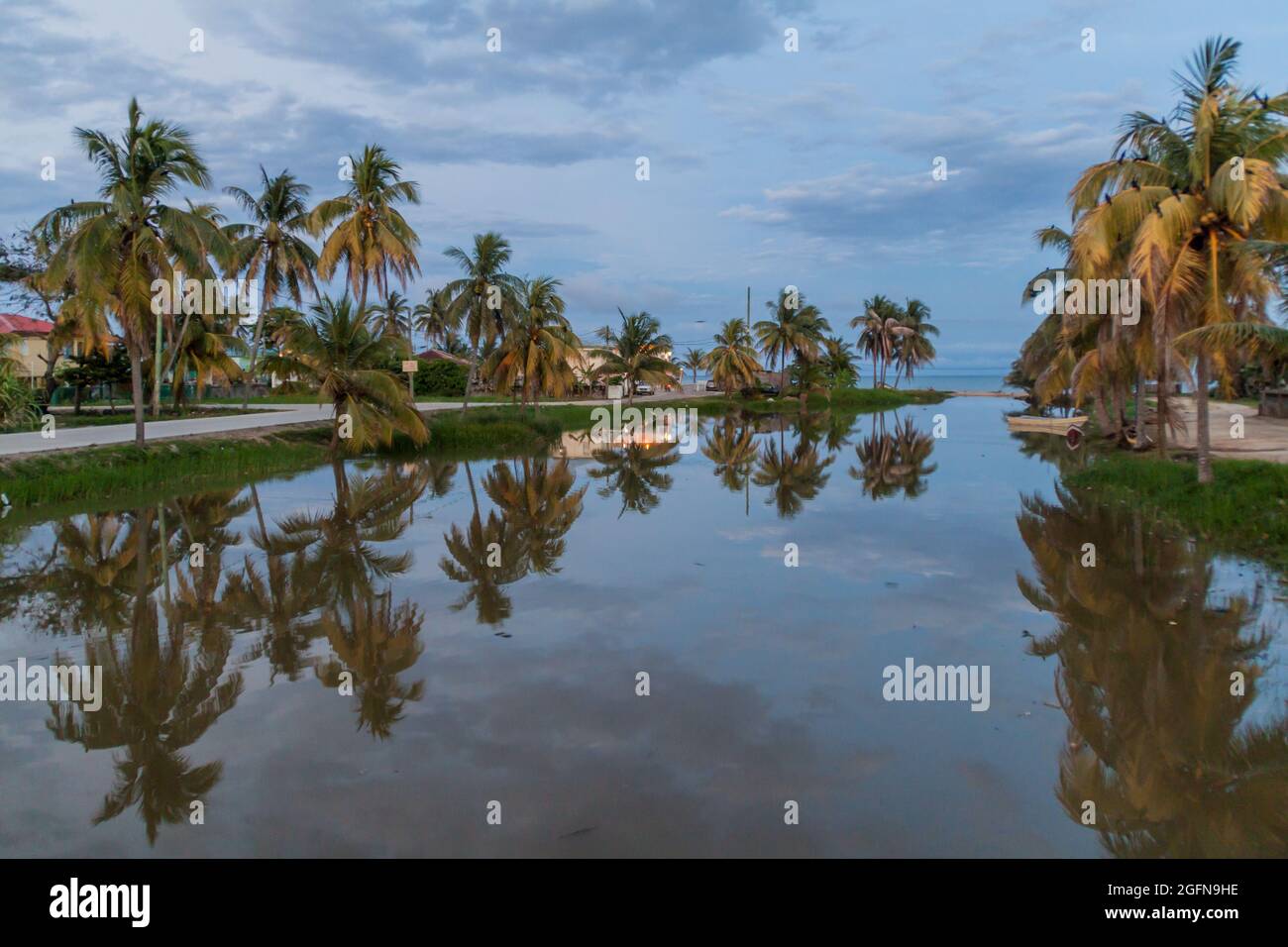 Evening at Dangriga river in Dangriga town, Belize Stock Photo - Alamy