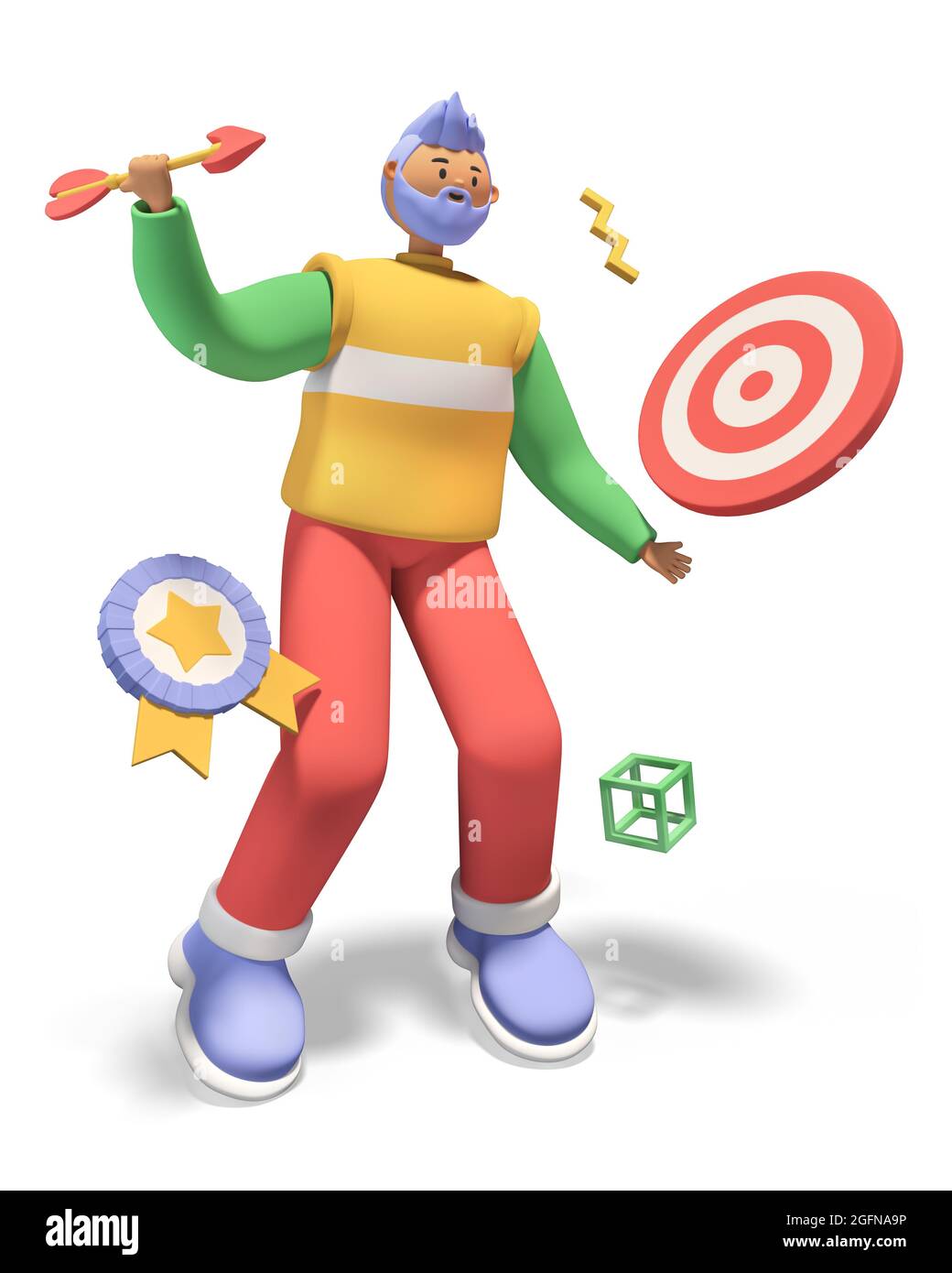 Goal achievement - colorful 3D style illustration cartoon style ...