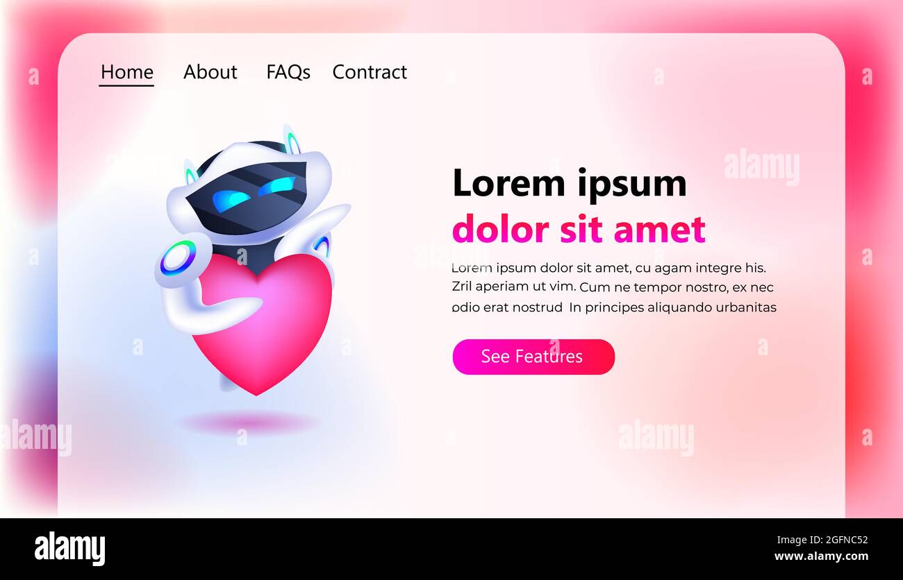 cute robot holding heart modern robotic character artificial ...