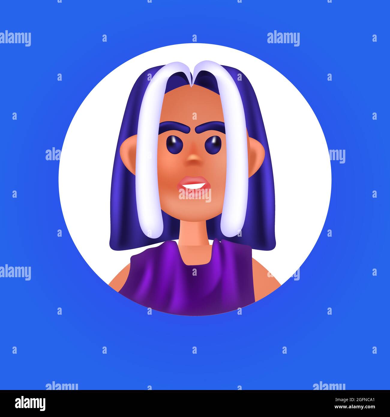 female person head in round frame cute woman avatar cartoon character ...