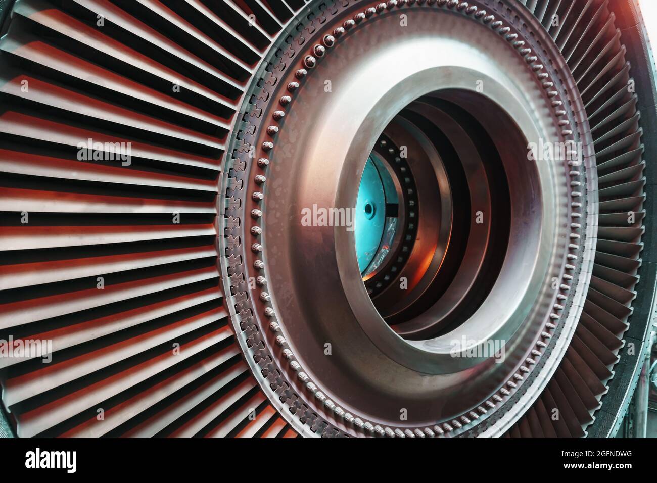 The blades of the gas turbine engine on the rotor disk. Structural ...