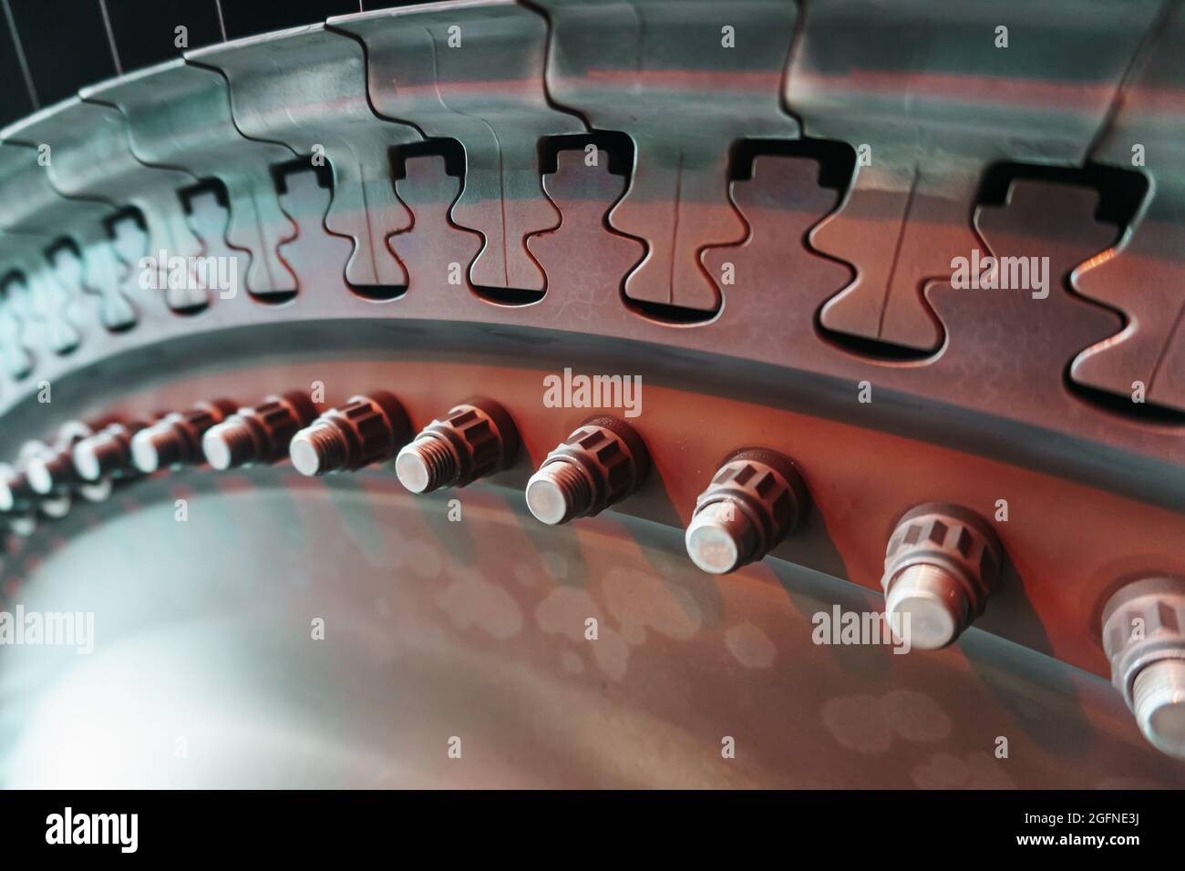 The blades of the gas turbine engine on the rotor disk. Structural ...
