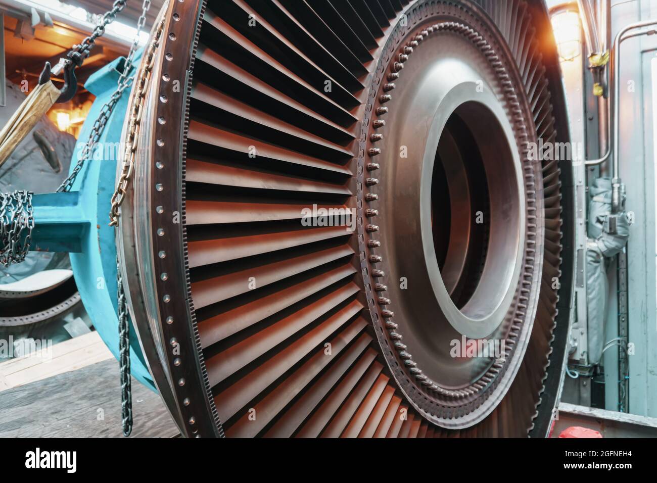 The blades of the gas turbine engine on the rotor disk. Structural ...
