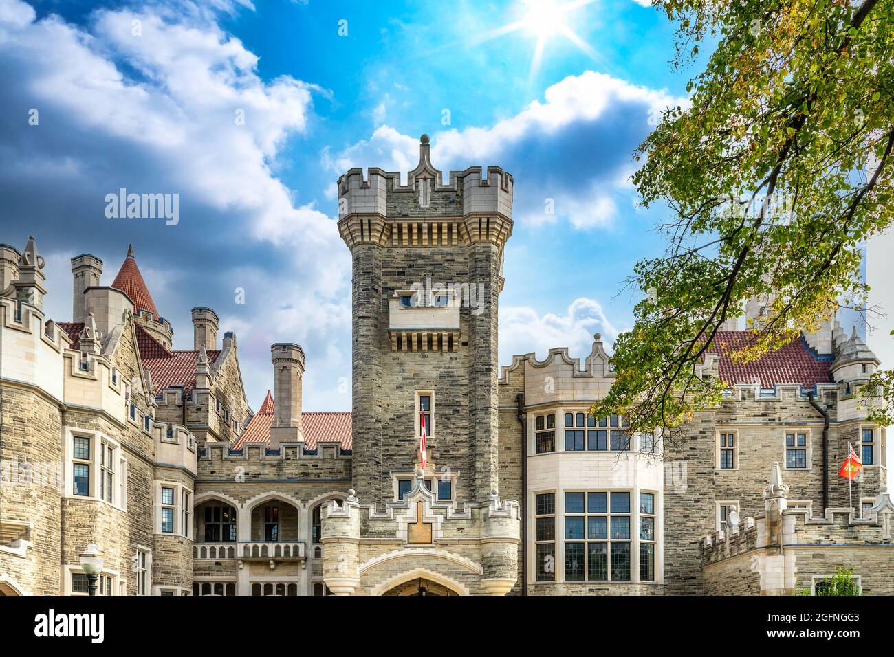 Exterior walls architecture of Casa Loma. Casa Loma is a Gothic Revival ...