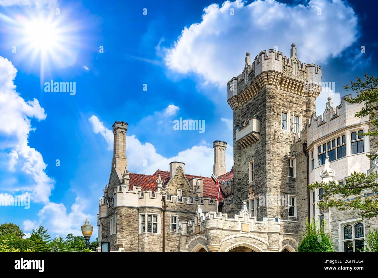 Exterior walls architecture of Casa Loma. Casa Loma is a Gothic Revival ...