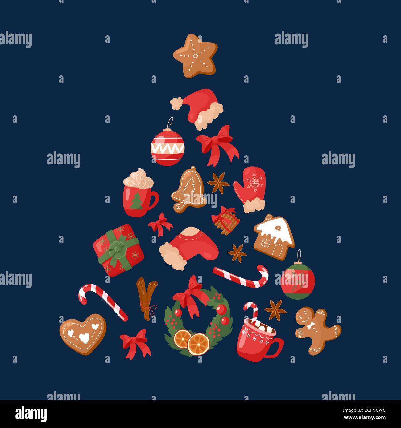 Festive winter poster with New Year illustrations in the shape of a ...