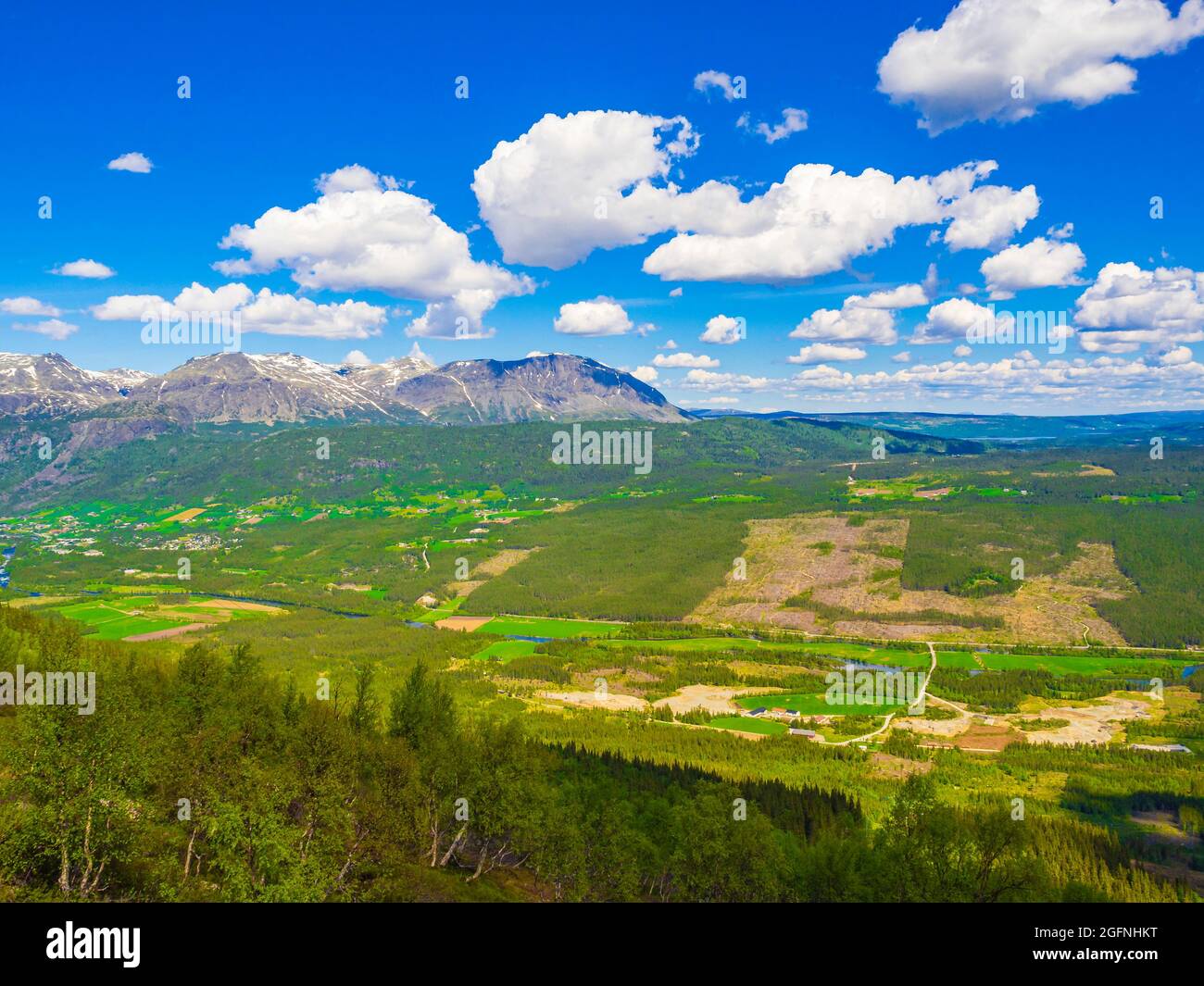 Beautiful valley landscape panorama Norway of Hydalen Hemsedal with ...