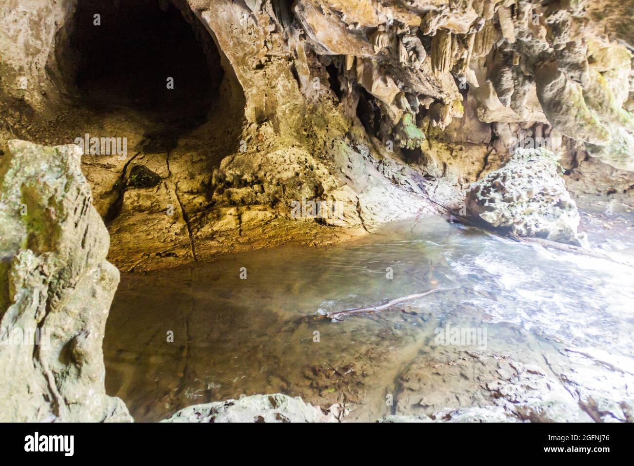 Underground river in the Cuevas de Candelaria cave complex, Guatemala ...