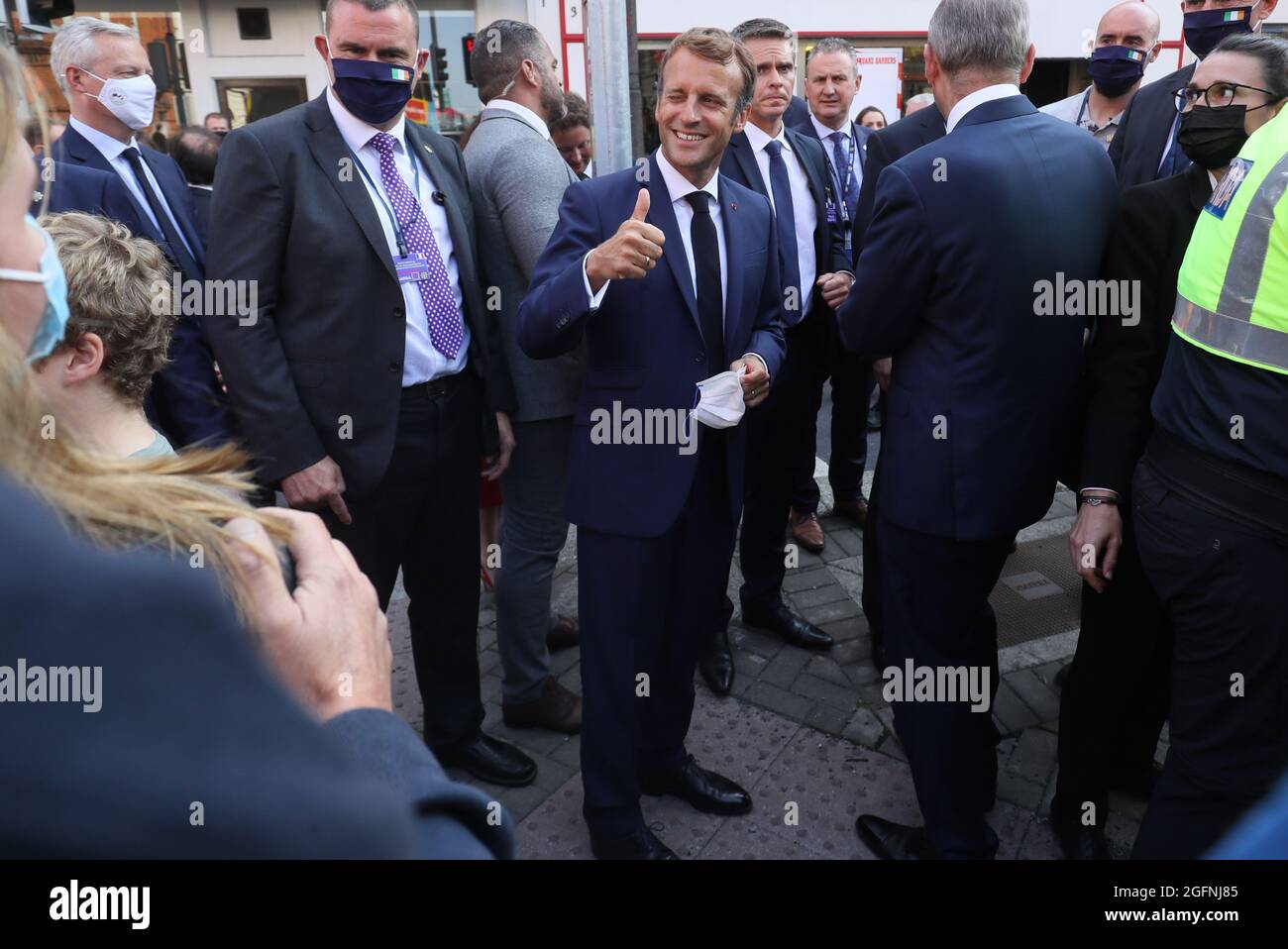 French President Emmanuel Macron with Taoiseach Micheal Martin while on ...